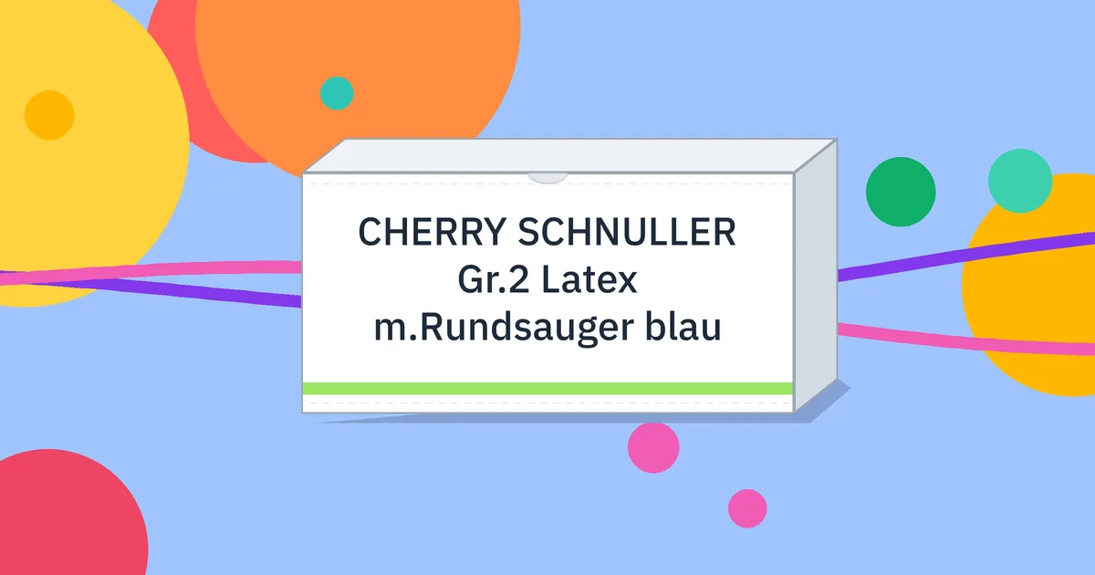 Symbolbild: Packung mit der Aufschrift CHERRY SCHNULLER Gr.2 Latex m.Rundsauger blau (PZN 08841294) – Verfügbarkeit und Bezug in Apotheken in Frankfurt am Main