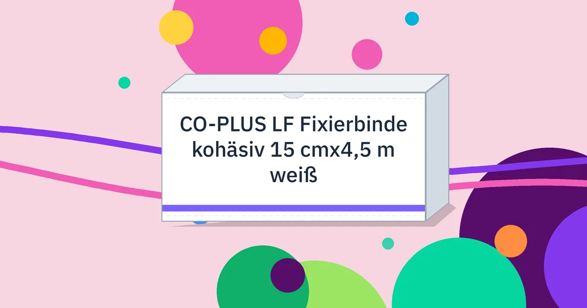 Symbolbild: Packung mit der Aufschrift CO-PLUS LF Fixierbinde kohäsiv 15 cmx4,5 m weiß (PZN 19177764) – Verfügbarkeit und Bezug in Apotheken in Frankfurt am Main