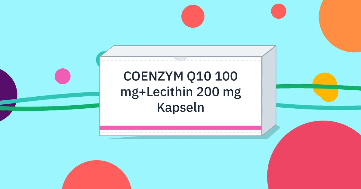 Symbolbild: Packung mit der Aufschrift COENZYM Q10 100 mg+Lecithin 200 mg Kapseln (PZN 19282113) – Verfügbarkeit und Bezug in Apotheken in Frankfurt am Main