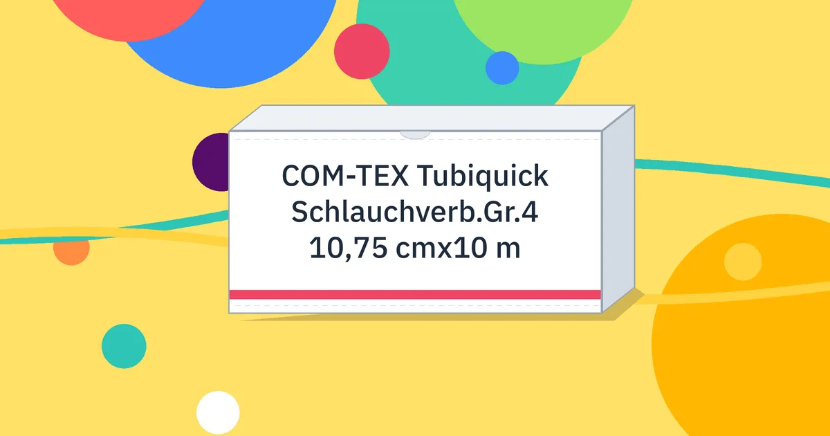 Symbolbild: Packung mit der Aufschrift COM-TEX Tubiquick Schlauchverb.Gr.4 10,75 cmx10 m (PZN 04723385) – Verfügbarkeit und Bezug in Apotheken in Frankfurt am Main