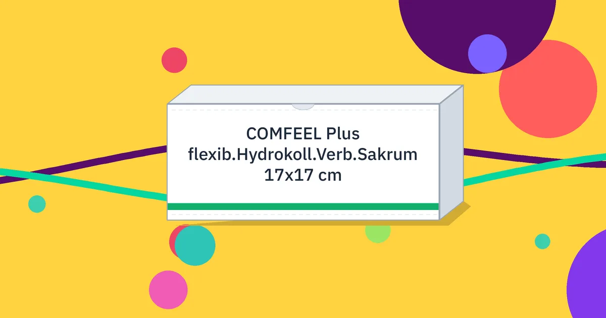 Symbolbild: Packung mit der Aufschrift COMFEEL Plus flexib.Hydrokoll.Verb.Sakrum 17x17 cm (PZN 14332088) – Verfügbarkeit und Bezug in Apotheken in Frankfurt am Main