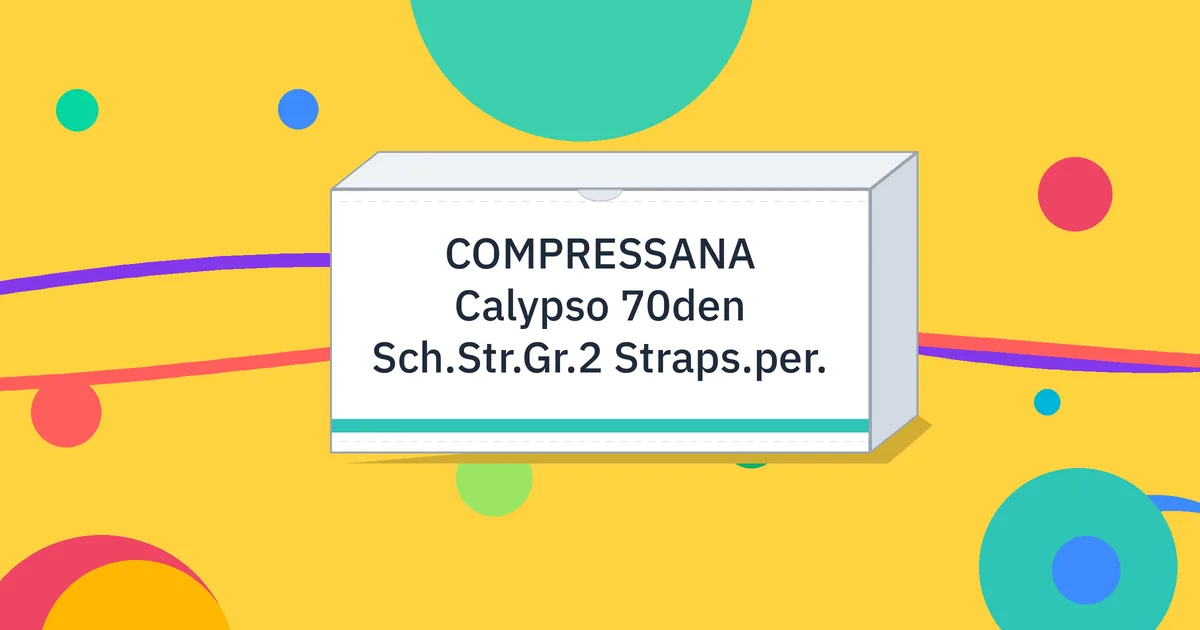 Symbolbild: Packung mit der Aufschrift COMPRESSANA Calypso 70den Sch.Str.Gr.2 Straps.per. (PZN 01556395) – Verfügbarkeit und Bezug in Apotheken in Frankfurt am Main