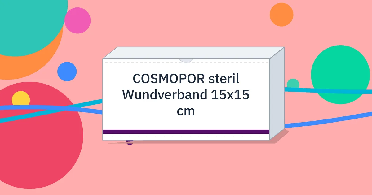 Symbolbild: Packung mit der Aufschrift COSMOPOR steril Wundverband 15x15 cm (PZN 10102167) – Verfügbarkeit und Bezug in Apotheken in Frankfurt am Main