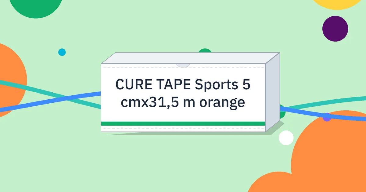 Symbolbild: Packung mit der Aufschrift CURE TAPE Sports 5 cmx31,5 m orange (PZN 19711927) – Verfügbarkeit und Bezug in Apotheken in Frankfurt am Main