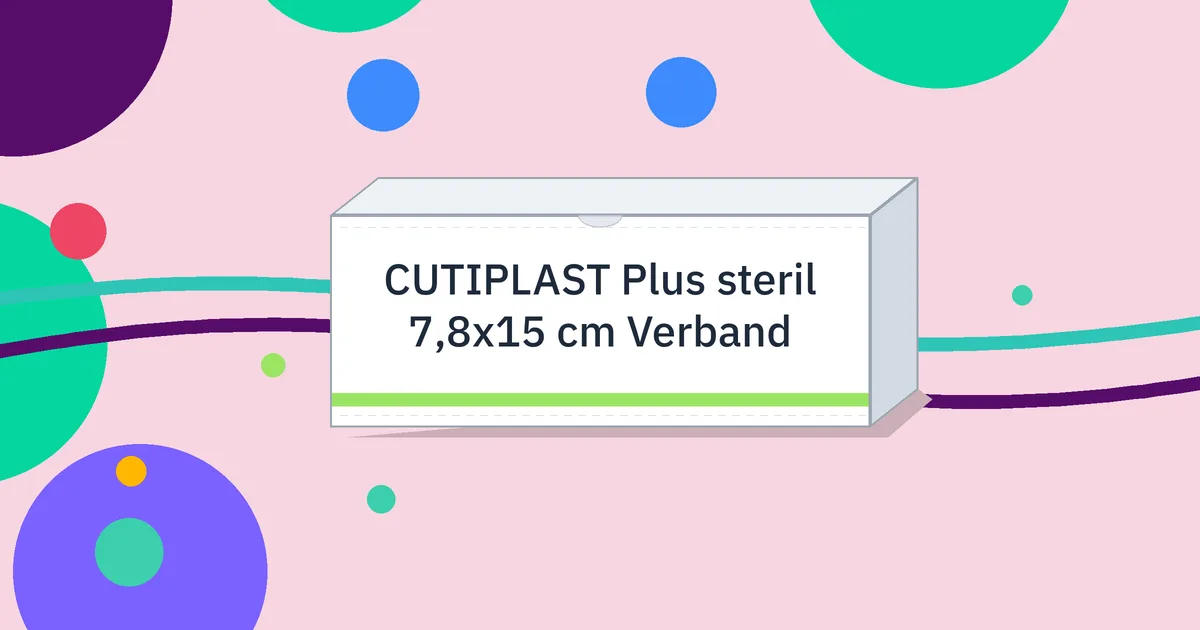 Symbolbild: Packung mit der Aufschrift CUTIPLAST Plus steril 7,8x15 cm Verband (PZN 17434085) – Verfügbarkeit und Bezug in Apotheken in Frankfurt am Main