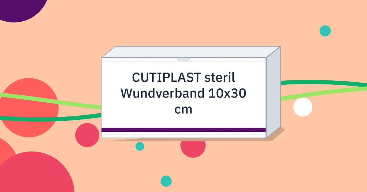 Symbolbild: Packung mit der Aufschrift CUTIPLAST steril Wundverband 10x30 cm (PZN 20163589) – Verfügbarkeit und Bezug in Apotheken in Frankfurt am Main