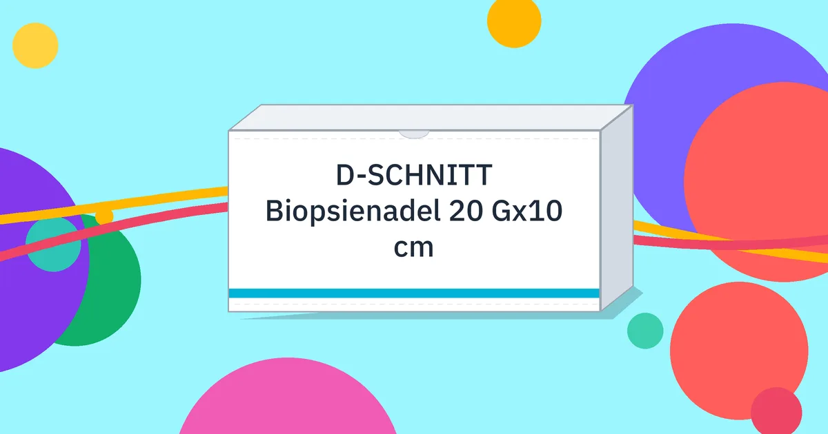Symbolbild: Packung mit der Aufschrift D-SCHNITT Biopsienadel 20 Gx10 cm (PZN 10356927) – Verfügbarkeit und Bezug in Apotheken in Frankfurt am Main