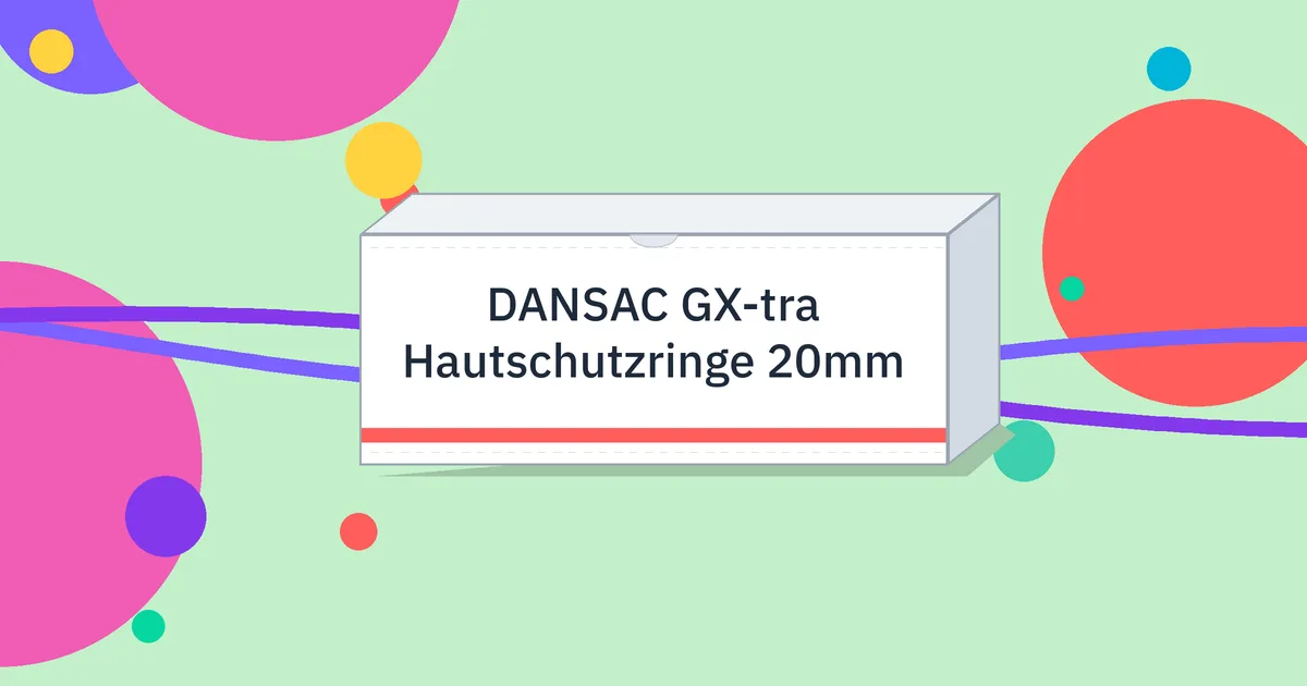 Symbolbild: Packung mit der Aufschrift DANSAC GX-tra Hautschutzringe 20mm (PZN 03505887) – Verfügbarkeit und Bezug in Apotheken in Frankfurt am Main