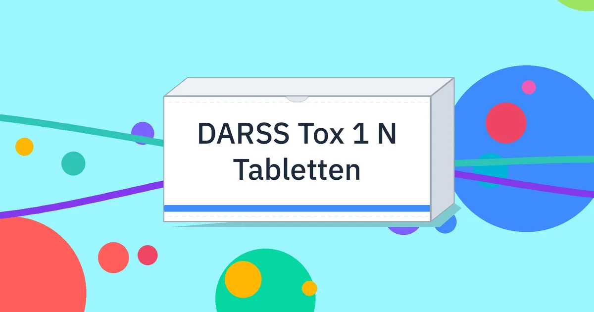 Symbolbild: Packung mit der Aufschrift DARSS Tox 1 N Tabletten (PZN 16588917) – Verfügbarkeit und Bezug in Apotheken in Frankfurt am Main