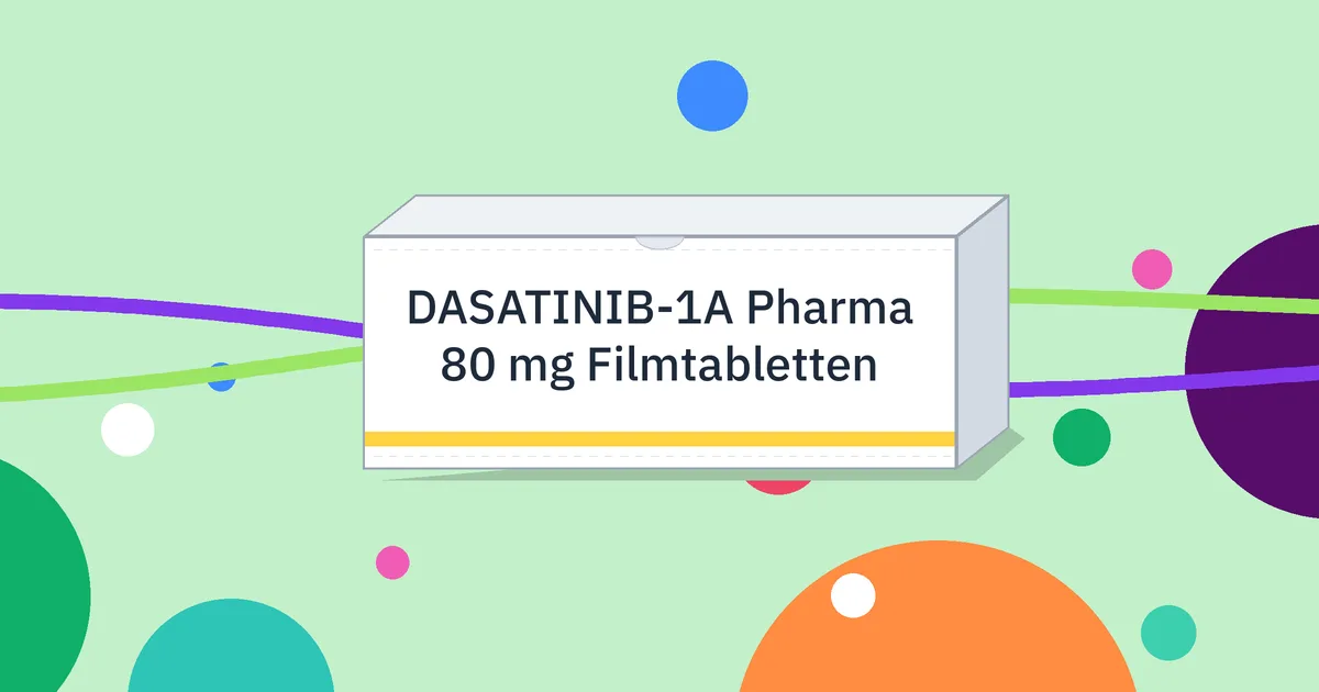 Symbolbild: Packung mit der Aufschrift DASATINIB-1A Pharma 80 mg Filmtabletten (PZN 16755410) – Verfügbarkeit und Bezug in Apotheken in Frankfurt am Main