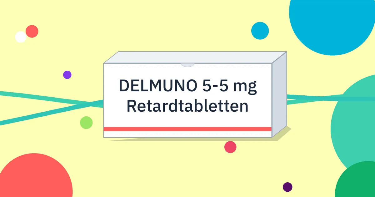 Symbolbild: Packung mit der Aufschrift DELMUNO 5-5 mg Retardtabletten (PZN 11689275) – Verfügbarkeit und Bezug in Apotheken in Frankfurt am Main