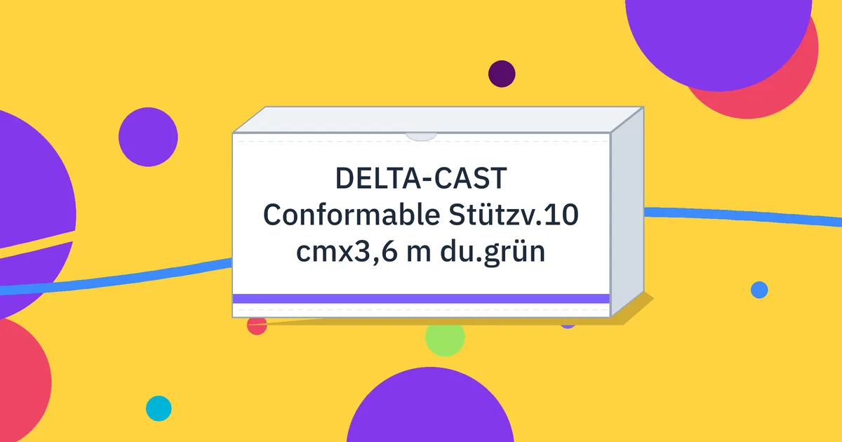 Symbolbild: Packung mit der Aufschrift DELTA-CAST Conformable Stützv.10 cmx3,6 m du.grün (PZN 01426474) – Verfügbarkeit und Bezug in Apotheken in Frankfurt am Main