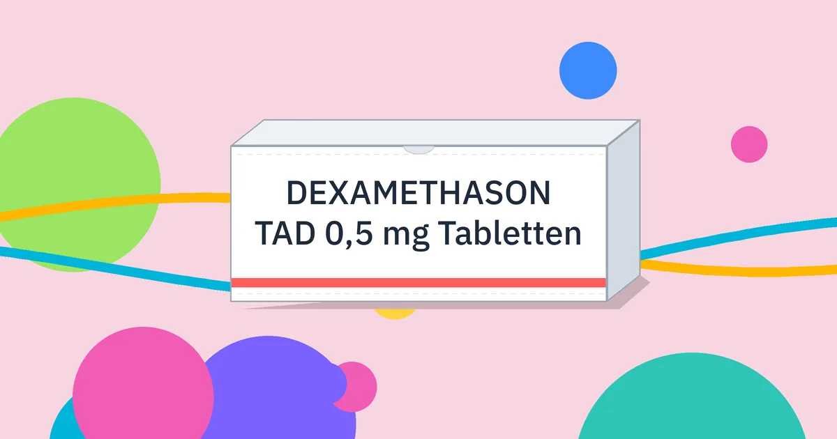 Symbolbild: Packung mit der Aufschrift DEXAMETHASON TAD 0,5 mg Tabletten (PZN 14366035) – Verfügbarkeit und Bezug in Apotheken in Frankfurt am Main
