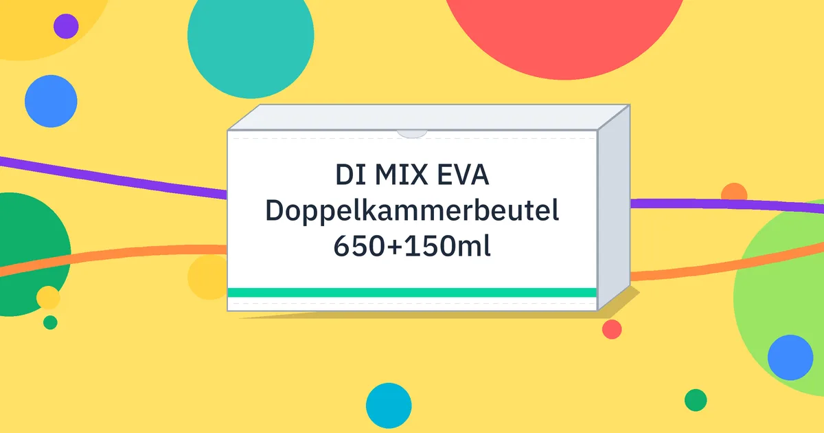 Symbolbild: Packung mit der Aufschrift DI MIX EVA Doppelkammerbeutel 650+150ml (PZN 01957272) – Verfügbarkeit und Bezug in Apotheken in Frankfurt am Main