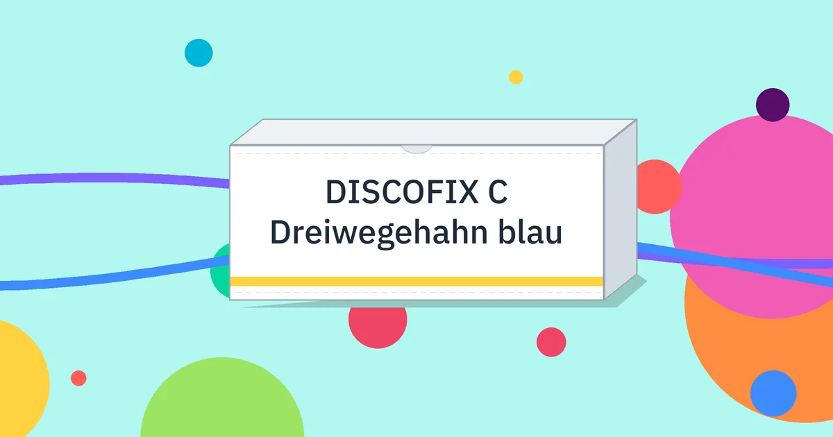 Symbolbild: Packung mit der Aufschrift DISCOFIX C Dreiwegehahn blau (PZN 03672131) – Verfügbarkeit und Bezug in Apotheken in Frankfurt am Main