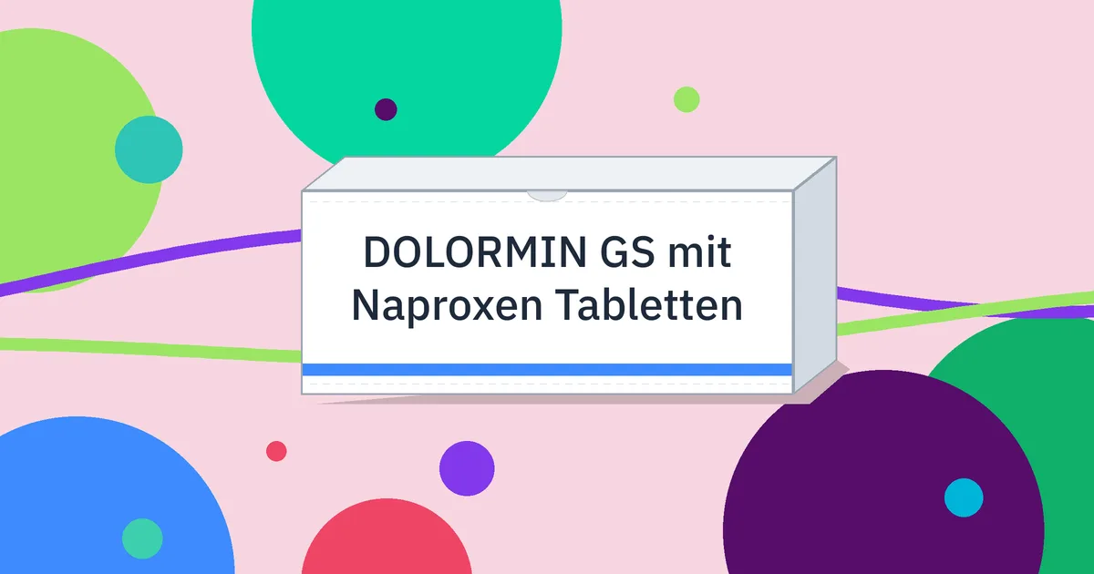 Symbolbild: Packung mit der Aufschrift DOLORMIN GS mit Naproxen Tabletten (PZN 02782780) – Verfügbarkeit und Bezug in Apotheken in Frankfurt am Main