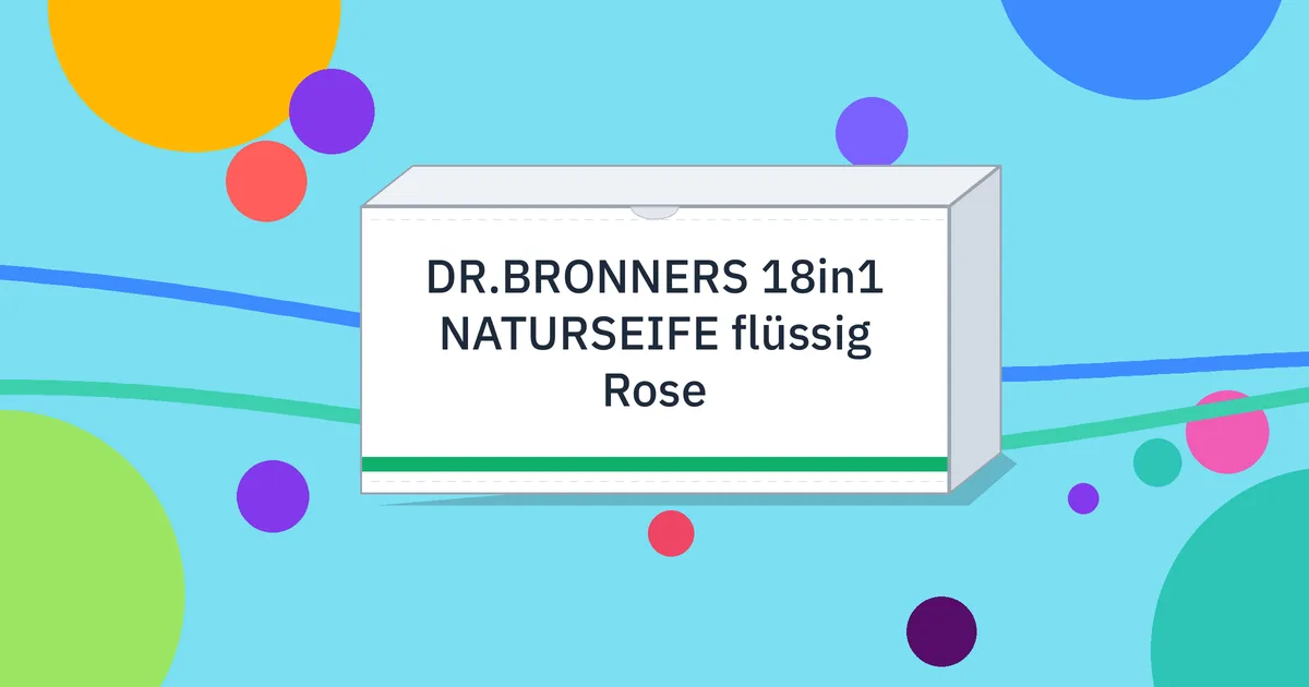 Symbolbild: Packung mit der Aufschrift DR.BRONNERS 18in1 NATURSEIFE flüssig Rose (PZN 19241628) – Verfügbarkeit und Bezug in Apotheken in Frankfurt am Main
