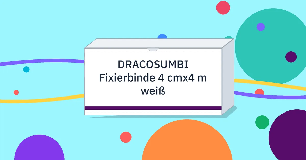 Symbolbild: Packung mit der Aufschrift DRACOSUMBI Fixierbinde 4 cmx4 m weiß (PZN 01661531) – Verfügbarkeit und Bezug in Apotheken in Frankfurt am Main