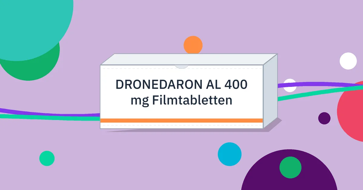 Symbolbild: Packung mit der Aufschrift DRONEDARON AL 400 mg Filmtabletten (PZN 15609876) – Verfügbarkeit und Bezug in Apotheken in Frankfurt am Main
