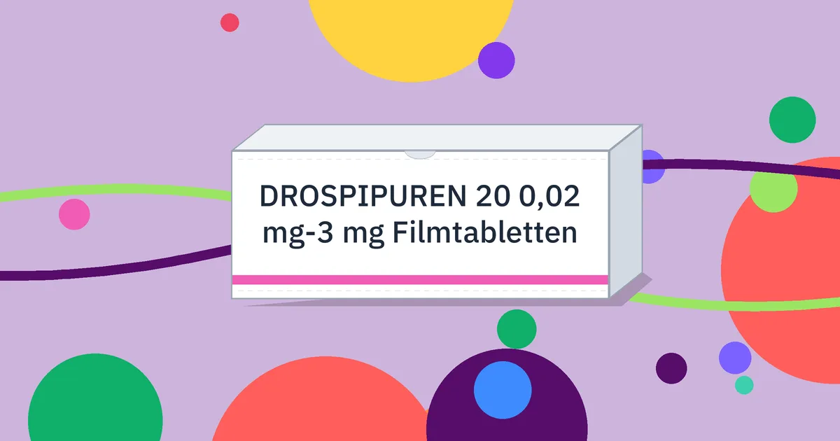 Symbolbild: Packung mit der Aufschrift DROSPIPUREN 20 0,02 mg-3 mg Filmtabletten (PZN 12202588) – Verfügbarkeit und Bezug in Apotheken in Frankfurt am Main