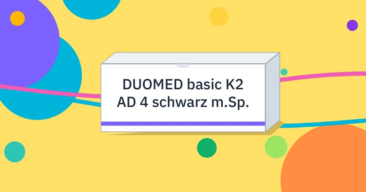 Symbolbild: Packung mit der Aufschrift DUOMED basic K2 AD 4 schwarz m.Sp. (PZN 20906889) – Verfügbarkeit und Bezug in Apotheken in Frankfurt am Main
