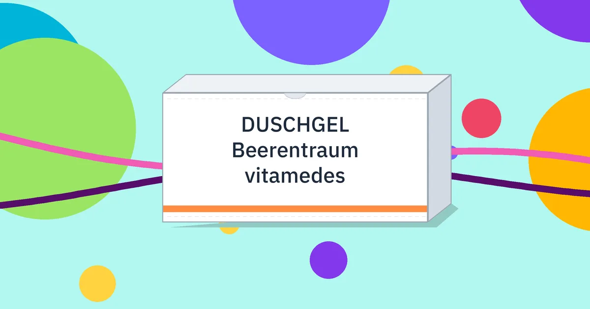 Symbolbild: Packung mit der Aufschrift DUSCHGEL Beerentraum vitamedes (PZN 19782548) – Verfügbarkeit und Bezug in Apotheken in Frankfurt am Main