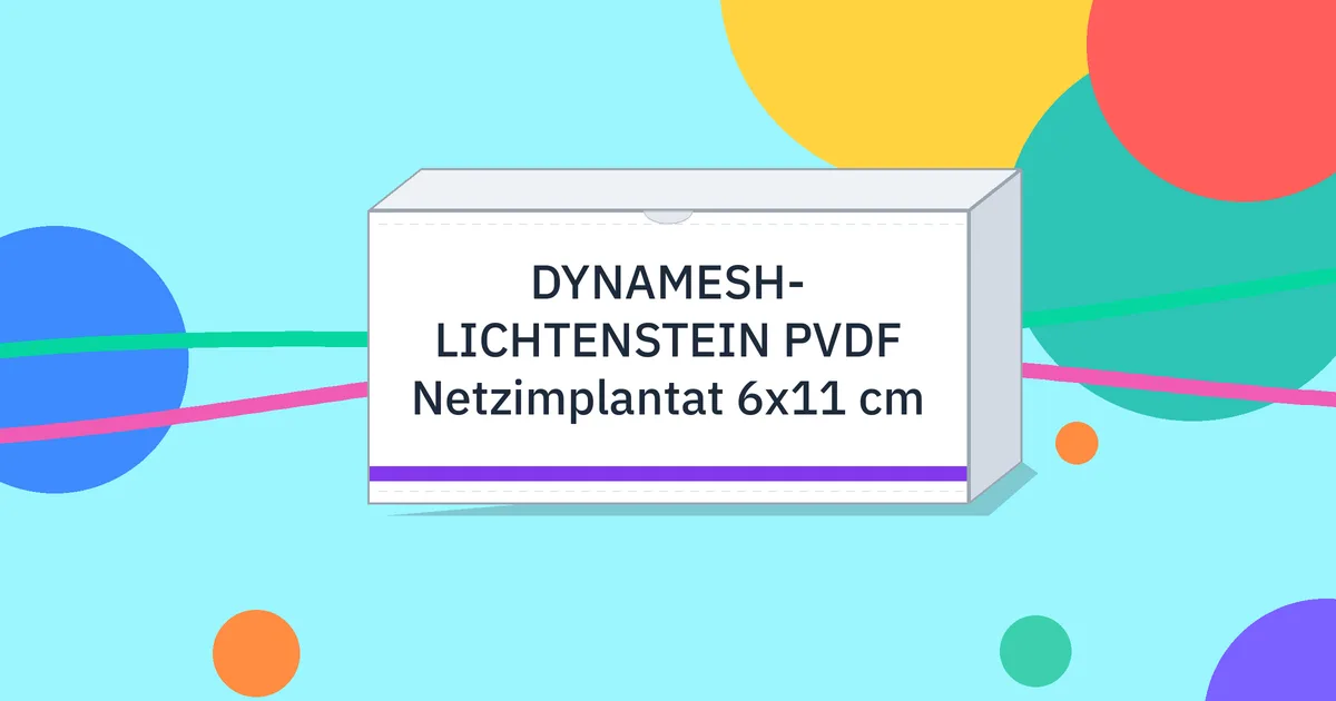 Symbolbild: Packung mit der Aufschrift DYNAMESH-LICHTENSTEIN PVDF Netzimplantat 6x11 cm (PZN 19389822) – Verfügbarkeit und Bezug in Apotheken in Frankfurt am Main