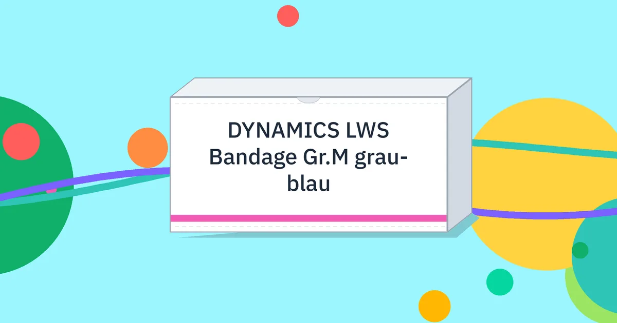 Symbolbild: Packung mit der Aufschrift DYNAMICS LWS Bandage Gr.M grau-blau (PZN 10634361) – Verfügbarkeit und Bezug in Apotheken in Frankfurt am Main