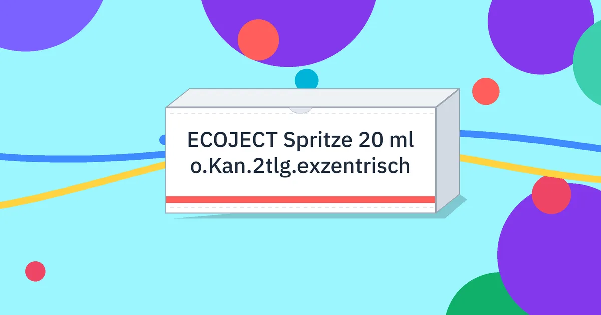 Symbolbild: Packung mit der Aufschrift ECOJECT Spritze 20 ml o.Kan.2tlg.exzentrisch (PZN 10744569) – Verfügbarkeit und Bezug in Apotheken in Frankfurt am Main