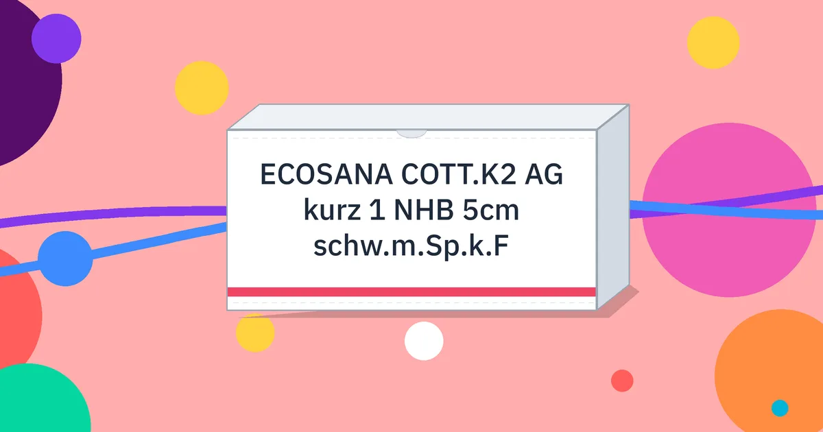 Symbolbild: Packung mit der Aufschrift ECOSANA COTT.K2 AG kurz 1 NHB 5cm schw.m.Sp.k.F (PZN 16948451) – Verfügbarkeit und Bezug in Apotheken in Frankfurt am Main