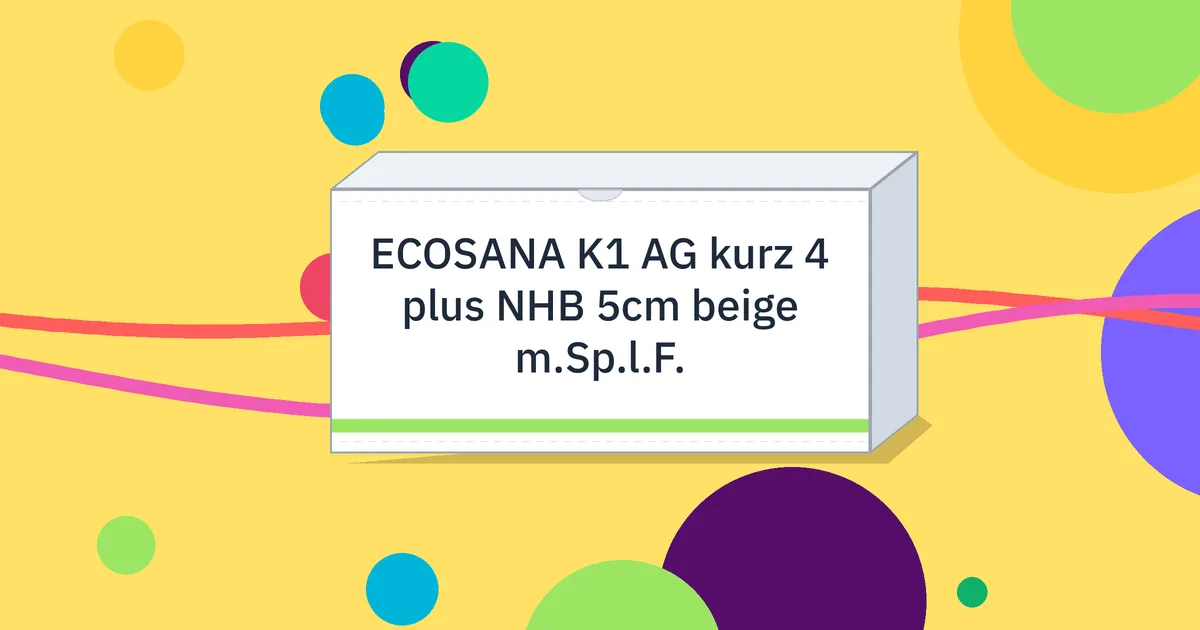 Symbolbild: Packung mit der Aufschrift ECOSANA K1 AG kurz 4 plus NHB 5cm beige m.Sp.l.F. (PZN 04728448) – Verfügbarkeit und Bezug in Apotheken in Frankfurt am Main