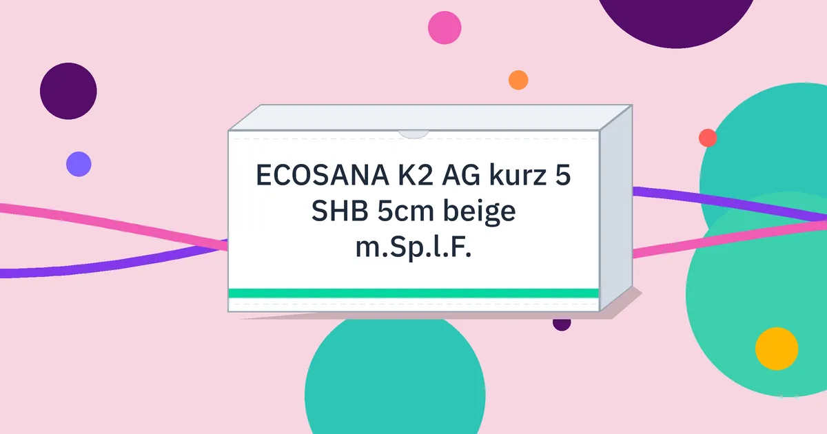 Symbolbild: Packung mit der Aufschrift ECOSANA K2 AG kurz 5 SHB 5cm beige m.Sp.l.F. (PZN 10955220) – Verfügbarkeit und Bezug in Apotheken in Frankfurt am Main