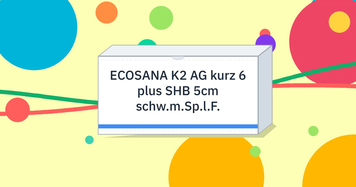 Symbolbild: Packung mit der Aufschrift ECOSANA K2 AG kurz 6 plus SHB 5cm schw.m.Sp.l.F. (PZN 10955786) – Verfügbarkeit und Bezug in Apotheken in Frankfurt am Main
