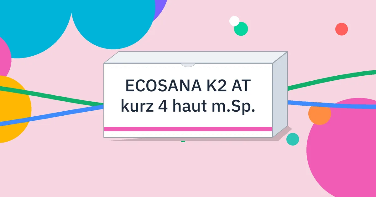 Symbolbild: Packung mit der Aufschrift ECOSANA K2 AT kurz 4 haut m.Sp. (PZN 01559560) – Verfügbarkeit und Bezug in Apotheken in Frankfurt am Main