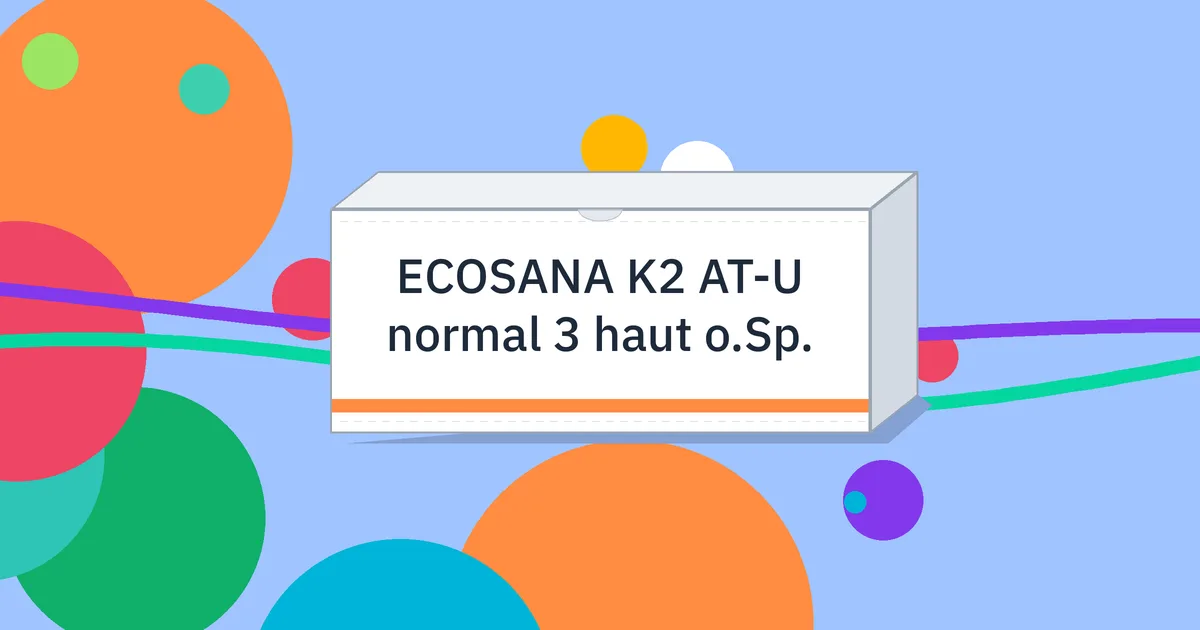 Symbolbild: Packung mit der Aufschrift ECOSANA K2 AT-U normal 3 haut o.Sp. (PZN 01575553) – Verfügbarkeit und Bezug in Apotheken in Frankfurt am Main