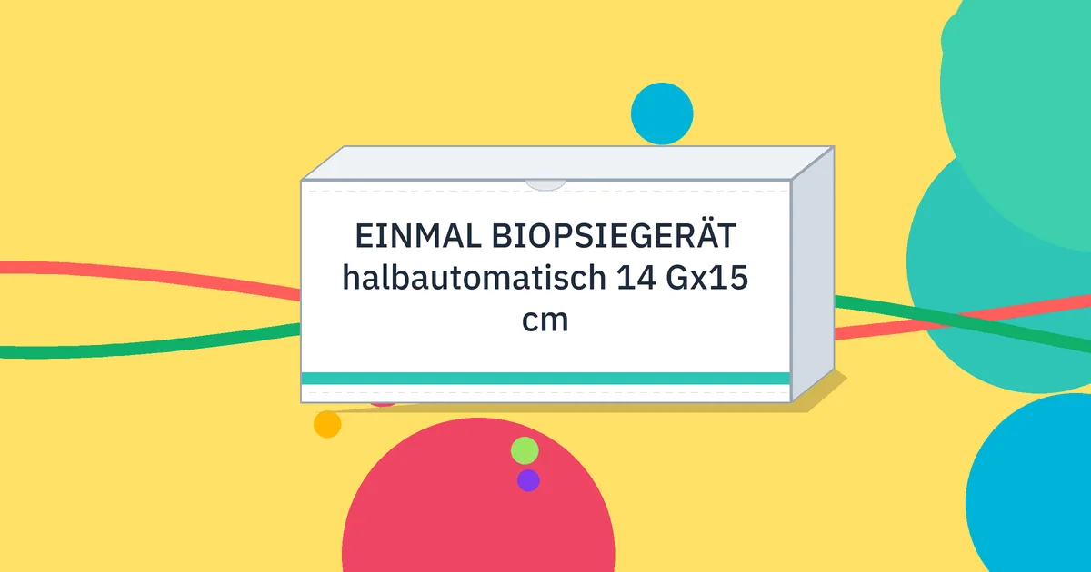Symbolbild: Packung mit der Aufschrift EINMAL BIOPSIEGERÄT halbautomatisch 14 Gx15 cm (PZN 11105179) – Verfügbarkeit und Bezug in Apotheken in Frankfurt am Main