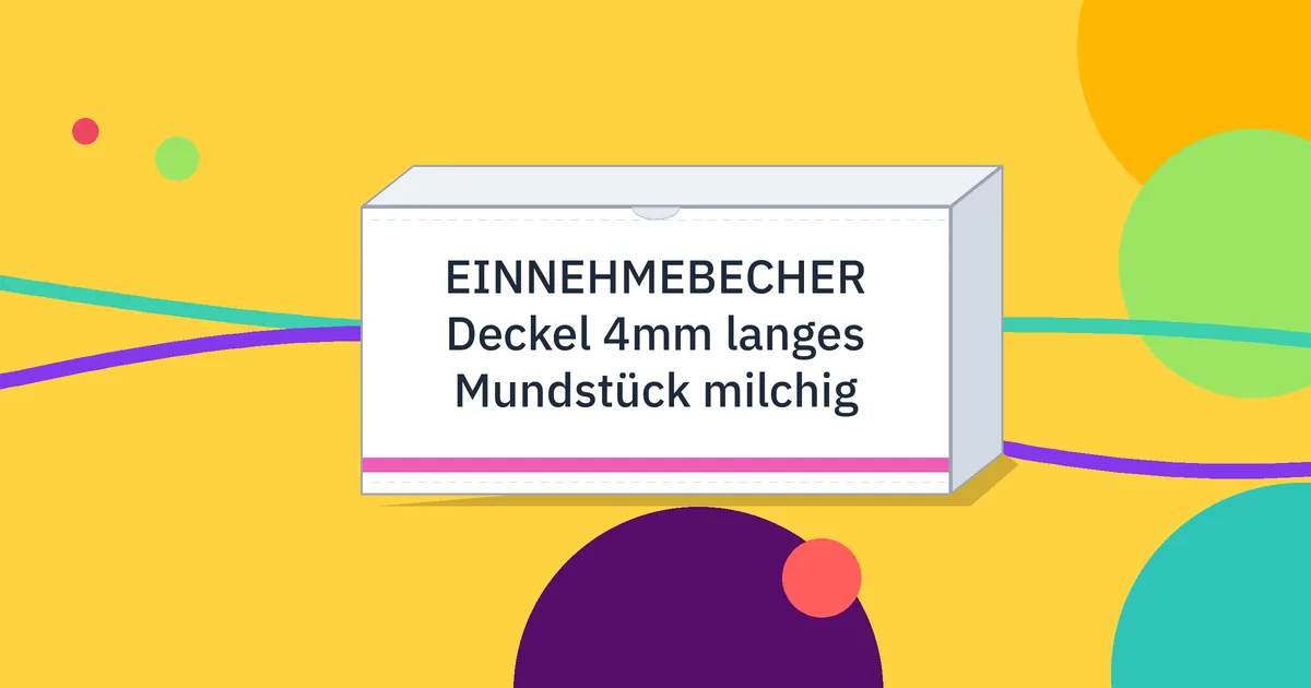 Symbolbild: Packung mit der Aufschrift EINNEHMEBECHER Deckel 4mm langes Mundstück milchig (PZN 10121673) – Verfügbarkeit und Bezug in Apotheken in Frankfurt am Main