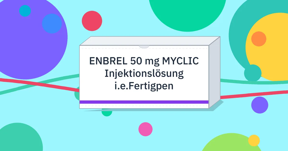 Symbolbild: Packung mit der Aufschrift ENBREL 50 mg MYCLIC Injektionslösung i.e.Fertigpen (PZN 06407671) – Verfügbarkeit und Bezug in Apotheken in Frankfurt am Main