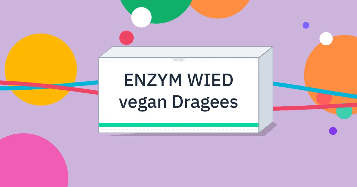 Symbolbild: Packung mit der Aufschrift ENZYM WIED vegan Dragees (PZN 20374837) – Verfügbarkeit und Bezug in Apotheken in Frankfurt am Main