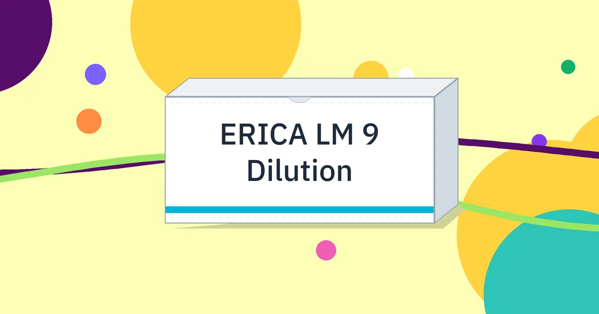 Symbolbild: Packung mit der Aufschrift ERICA LM 9 Dilution (PZN 13477637) – Verfügbarkeit und Bezug in Apotheken in Frankfurt am Main