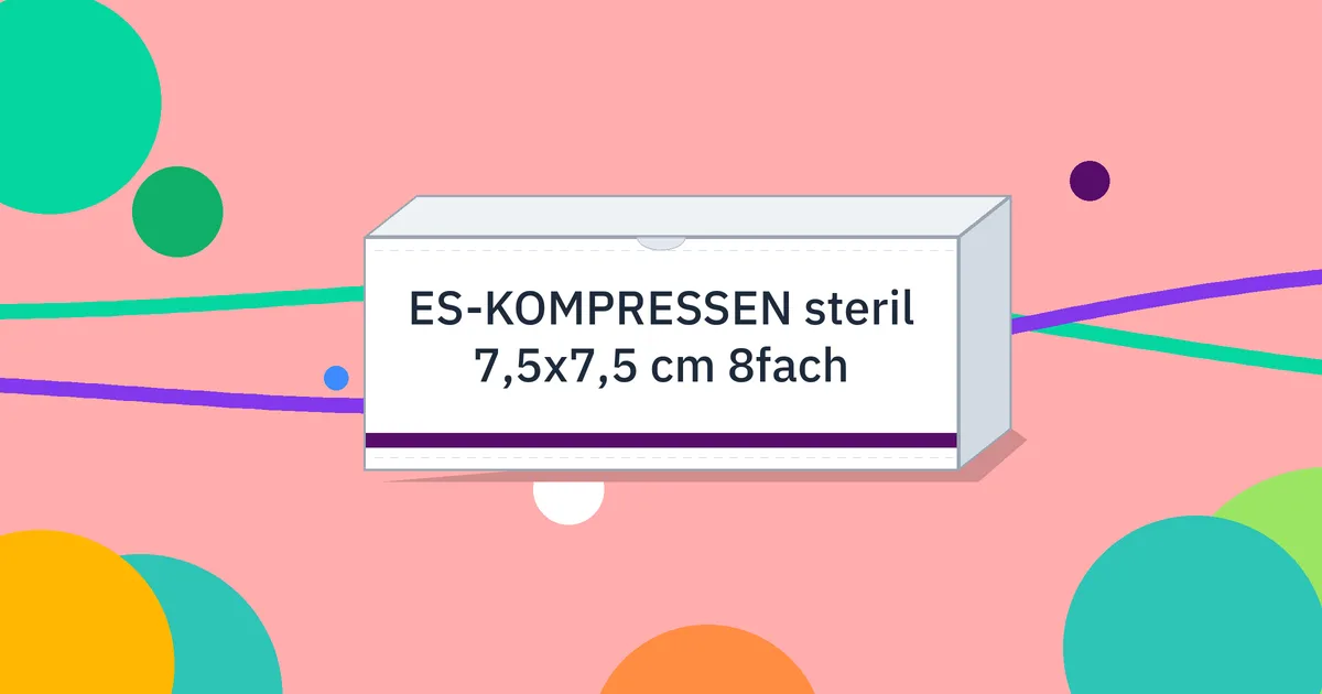 Symbolbild: Packung mit der Aufschrift ES-KOMPRESSEN steril 7,5x7,5 cm 8fach (PZN 18879754) – Verfügbarkeit und Bezug in Apotheken in Frankfurt am Main