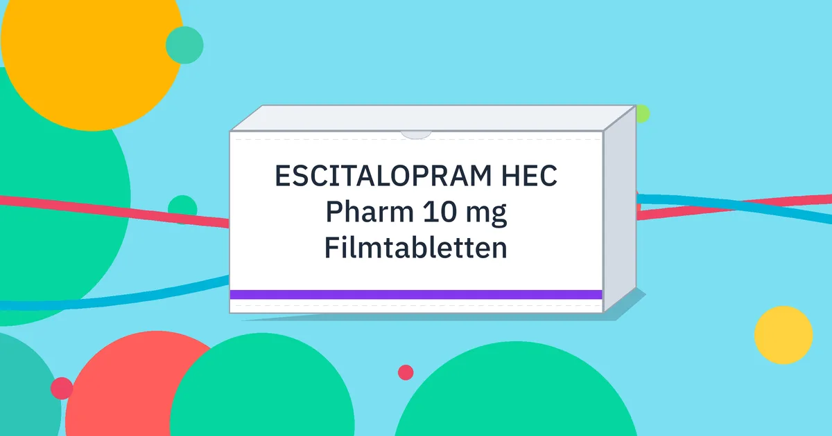 Symbolbild: Packung mit der Aufschrift ESCITALOPRAM HEC Pharm 10 mg Filmtabletten (PZN 18219650) – Verfügbarkeit und Bezug in Apotheken in Frankfurt am Main