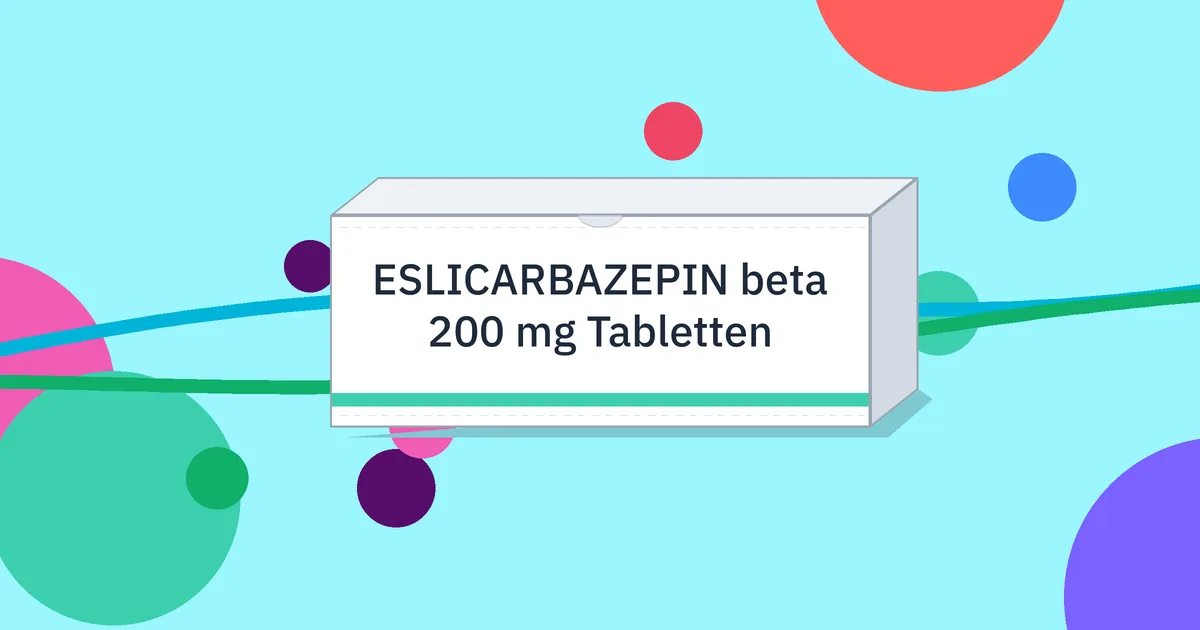 Symbolbild: Packung mit der Aufschrift ESLICARBAZEPIN beta 200 mg Tabletten (PZN 14363686) – Verfügbarkeit und Bezug in Apotheken in Frankfurt am Main
