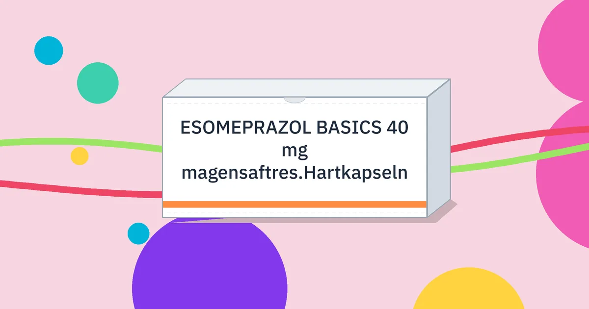 Symbolbild: Packung mit der Aufschrift ESOMEPRAZOL BASICS 40 mg magensaftres.Hartkapseln (PZN 15744404) – Verfügbarkeit und Bezug in Apotheken in Frankfurt am Main