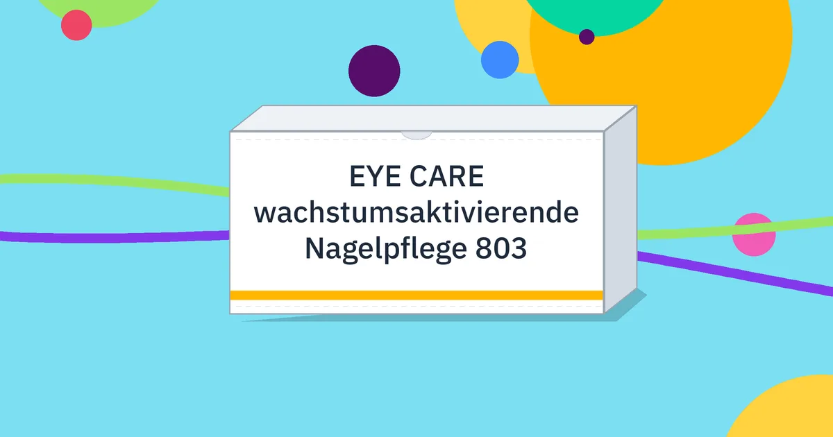 Symbolbild: Packung mit der Aufschrift EYE CARE wachstumsaktivierende Nagelpflege 803 (PZN 20582582) – Verfügbarkeit und Bezug in Apotheken in Frankfurt am Main
