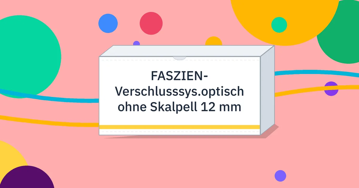 Symbolbild: Packung mit der Aufschrift FASZIEN-Verschlusssys.optisch ohne Skalpell 12 mm (PZN 18257981) – Verfügbarkeit und Bezug in Apotheken in Frankfurt am Main