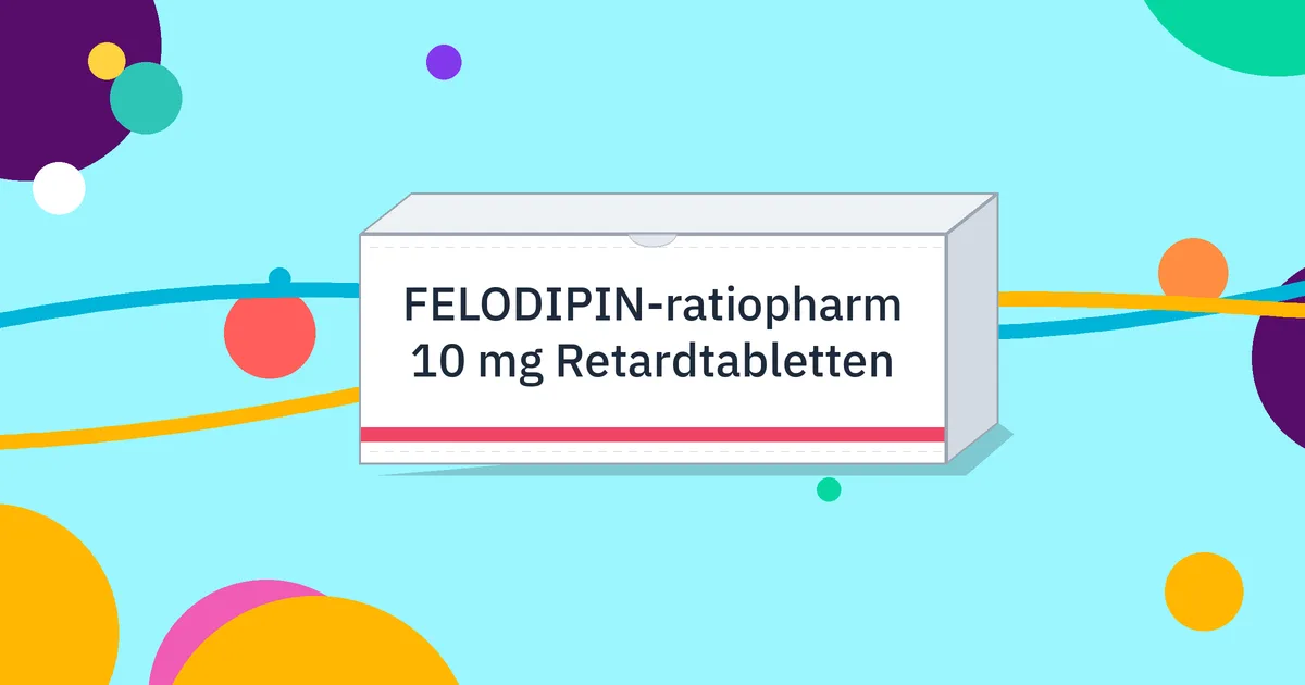 Symbolbild: Packung mit der Aufschrift FELODIPIN-ratiopharm 10 mg Retardtabletten (PZN 01414376) – Verfügbarkeit und Bezug in Apotheken in Frankfurt am Main