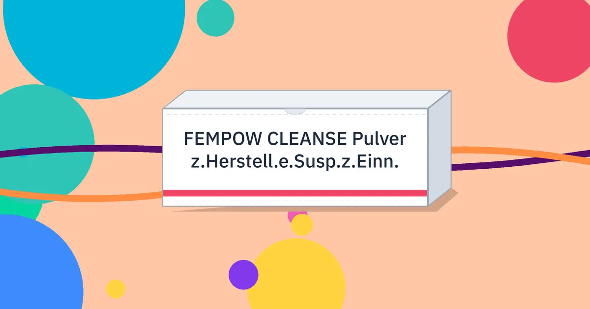 Symbolbild: Packung mit der Aufschrift FEMPOW CLEANSE Pulver z.Herstell.e.Susp.z.Einn. (PZN 19202918) – Verfügbarkeit und Bezug in Apotheken in Frankfurt am Main