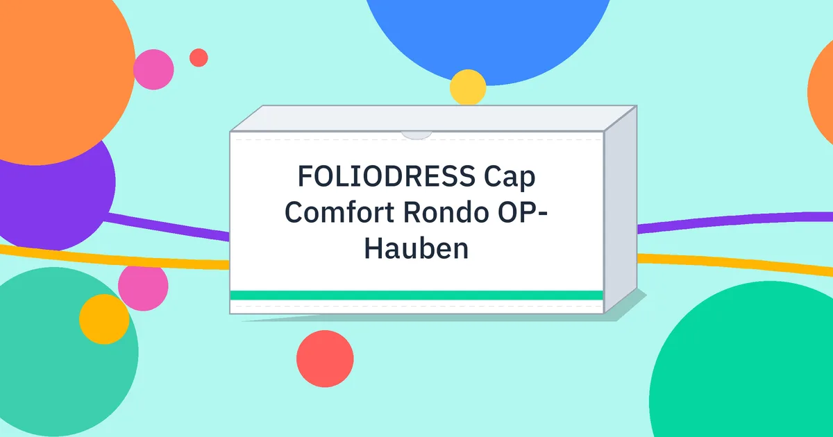 Symbolbild: Packung mit der Aufschrift FOLIODRESS Cap Comfort Rondo OP-Hauben (PZN 00840088) – Verfügbarkeit und Bezug in Apotheken in Frankfurt am Main