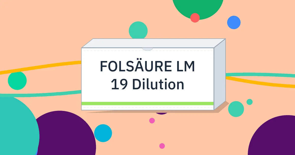 Symbolbild: Packung mit der Aufschrift FOLSÄURE LM 19 Dilution (PZN 12873199) – Verfügbarkeit und Bezug in Apotheken in Frankfurt am Main